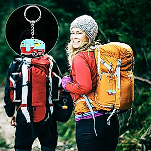 Hicarer Camper Keychain Camper Accessories for Travel Trailers Retro Camping RV Keychain Set for Travel (8 Pieces)