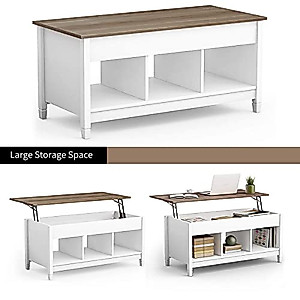 Tangkula Wood Lift Top Coffee Table, Modern Coffee Table w/Hidden Compartment and Open Storage Shelf for Living Room Office Reception Room, Lift Coffee Table (White)