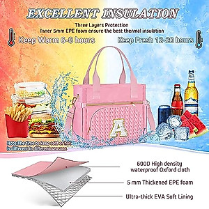 QLOVEA Large Lunch Bag Lunch Box for Women - Personalized Initial Lunch Cooler Box for Work, Portable Lunchbox Insulated Lunch Bags with Side Pocket, Great Gifts Lunchbag for Office Picnics Letter L