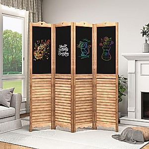 YITAHOME Wood Room Divider 4 Panel Folding Privacy Screens with Chalkboard, Freestanding Portable Privacy Screen Room Partition for Bedroom, Living Room, Study, Hotel, Office