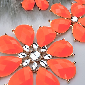 Firstmeet Shiny Flower Statement Collar Necklace with Earrings(XL-1104-Orange A)