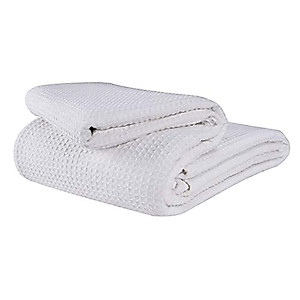 Glamburg 100% Cotton Thermal Blanket, Breathable Bed Blanket Queen Size, Soft Waffle Blanket, Queen Blanket, All Season Cotton Blanket, White