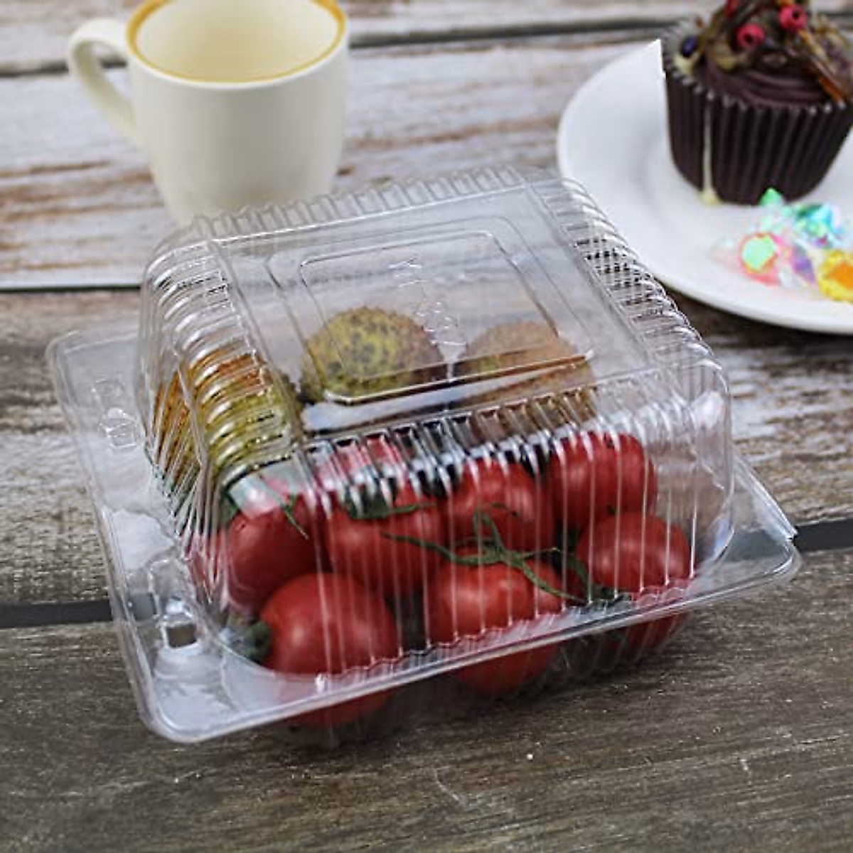 Cake Slice Containers,100PC Square Plastic Hinged Food Container Individual Clamshell Food Containers Disposable Plastic To Go Containers Takeout Tray for Salads, Pasta, Sandwiches 5.3x4.7x2.8 Inch