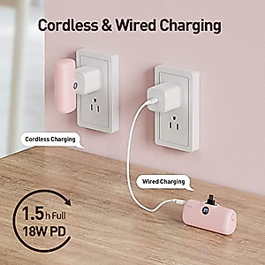 iWALK Portable Charger, PD USB C Power Bank [2023 Upgrade] Small Fast Charging Docking Battery with LED Display Compatible with Samsung Galaxy Z Flip5/4,S23,S22,S20,Android Phones,Pink