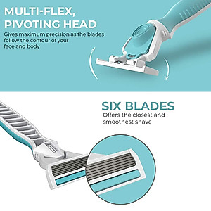 Nylea Razors for Women with Sensitive Skin - FlexShave - Premium Womens Razor for Shaving [6 Blades] Bikini Trimmer, Women's Shaver with Vitamin E and Aloe Vera Lubricating Strip with 3 Refills