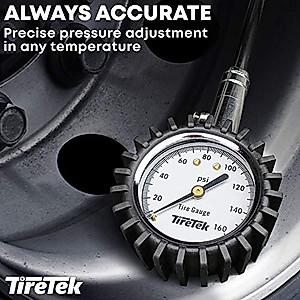 TireTek Tire Pressure Gauge (160 PSI) for Truck, Semi Truck, ATV, RV & Motorhome - Dual Head Tire Gauge Pressure Reader for Dually Tires, Heavy Duty ANSI Air Pressure Gauge, Semi Truck Accessories