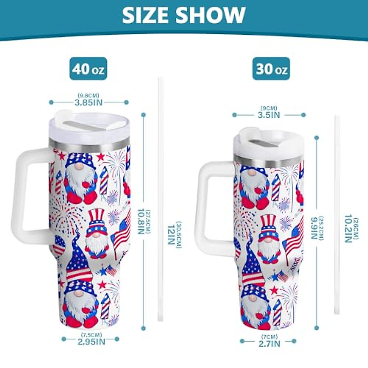 ODAWA Large Cartoon Gnomes Flag Insulated Tumbler Cup with Straw and Handle, 2 in 1 Lid Insulated Double Insulated Tumbler