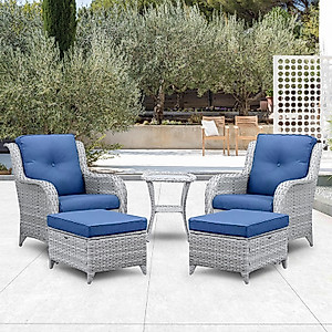 Belord Outdoor Furniture Ottoman Set of 2 Patio Seating Footstool All-weather Rattan Wicker Ottoman Seat with Soft Cushions for Patio Furniture Set