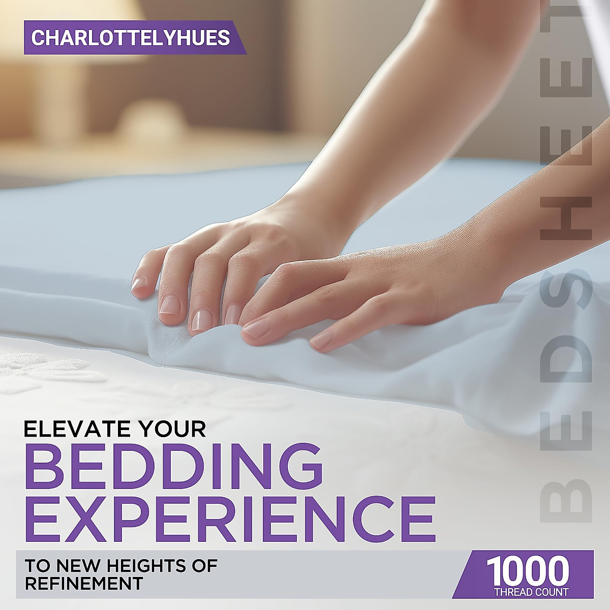 CharlottelyHues Luxury 100% Egyptian Cotton Bed Sheets - 1000 Thread Count 4-Piece King Sheets Set, Long Staple Cotton Bedding Sheets, Sateen Weave, Hotel Sheets, Fits Upto 18" Mattress - Sky Blue