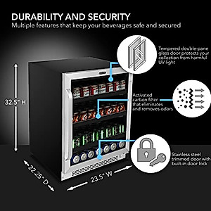 Whynter BBR-148SB Built-in 180 Can Undercounter Beverage Refrigerator with Reversible Door, Digital Control and Lock, 24-inch, Stainless Steel, 5 Cubic