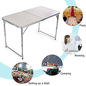 H&B Luxuries Portable Height Adjustable Aluminum Folding Camping Table with Carry Handle FT-ACFT1