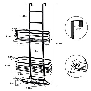 Fogein Over the Door Shower Caddy, 3 Tier Hanging Organizer Shelf Rustproof, Shower Basket with Suction Cup, Bathroom Shower Caddy Over The Door with Hook & Soap Box, No Drilling(Black)