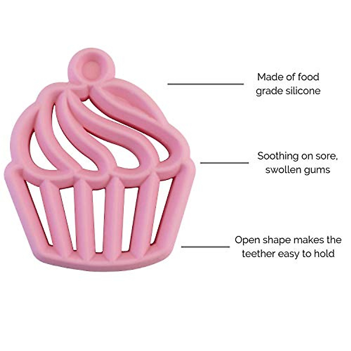 Itzy Ritzy Silicone Baby Teether – BPA-Free Infant Teether with Easy-to-Hold Design & Textured Back Side to Massage & Soothe Sore, Swollen Gums - Teething Toy for 3 Months & Up - Cupcake