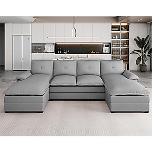 JAMFLY Sectional Couches for Living Room, U-Shaped Couch 4 Seat Sofas with Double Chaises, Modular Sectional Sofa Set for Apartment Furniture for Apartment, Light Grey