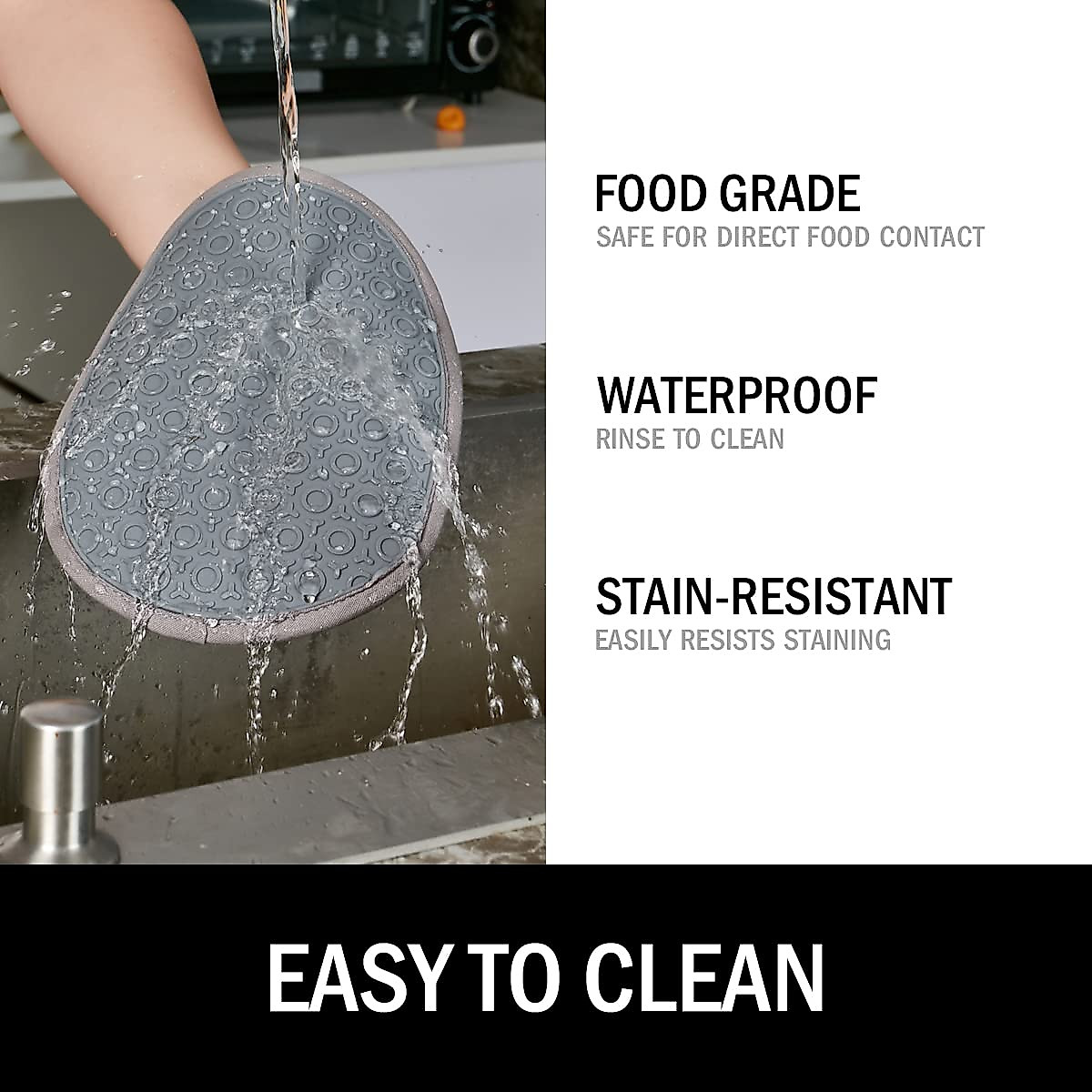 beejune Pot Holders for Kitchen, Silicone Pot Holder,Hot Pads Set,Heat Resistant Oven Hot Pads with Pockets Non Slip Grip Large Potholders,Set of 2,9.8 inches (Grey)