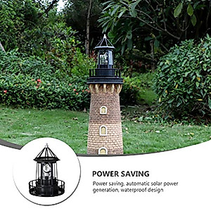 Cabilock LED Rotating Lighthouse Solar Beacon Tower Lamp Water Resistant Lighthouse Light Ornament for Garden Yard Outdoor Decor