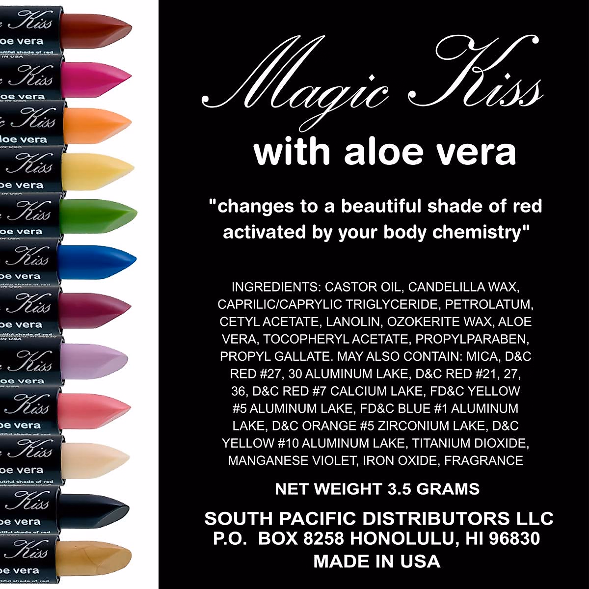 Magic Kiss Color Changing Matte 6 Piece Lipstick Set infused with Aloe Vera Made in USA (Colors of Aloha 1)