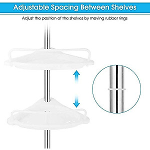 Bathroom Shower Storage Constant Tension Pole Shower Caddy Tension Pole Storage Shelves, Stainless Steel Rod, Adjustable Bathroom Shower Caddy for Shampoo Soap Tower, White