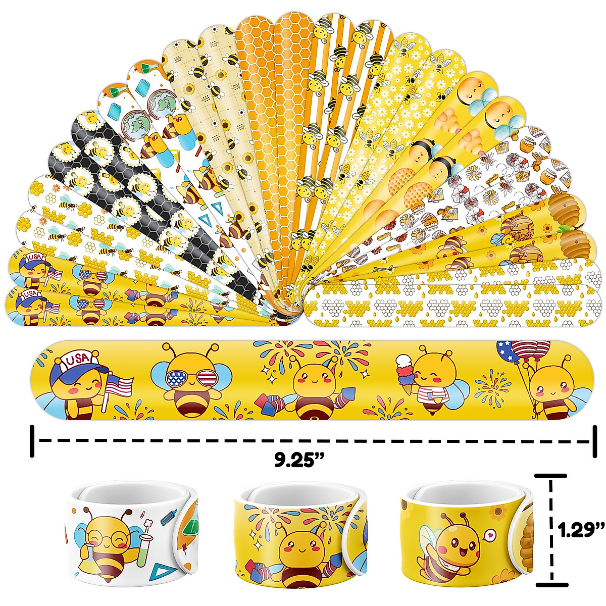 48PCS Bee Party Favors 24PCS Tattoos 24PCS Slap Bracelets Wristbands Themed Birthdays Party Supplies Decorations Decor Honey Bee Day Pattern Girl Gifts School Classroom Prize Baby Shower