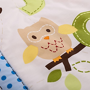 Brandream Nursery Bedding for Boys ABC Crib Bedding 3 Piece Cute Owls Elephant Whale Comforter Set, Mint Blue Grey