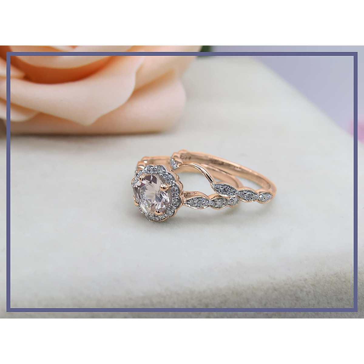 Dazzlingrock Collection 5.5 MM Cushion Morganite & Round Diamond Ladies Halo Wedding Ring Set in 14K Rose Gold, Size 9