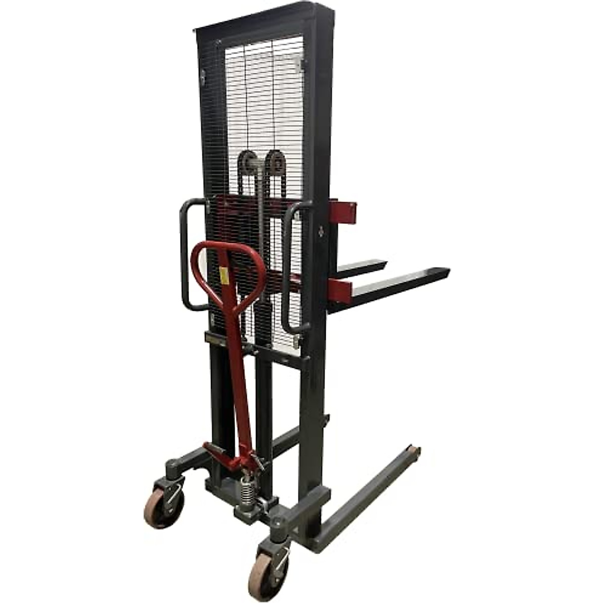 Pake Handling Tools Manual Stacker Hand/Foot Pump Lift Truck - Compact and Easy to Use Hydraulic Lift - 2200 lbs Capacity for Skid/Single Sided Pallet