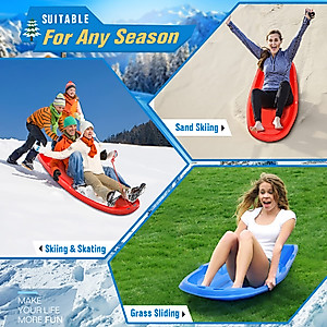 Snow Sled 2 Pack - 48“ Plus Size Toboggan 2 Person Sled for Kids and Adult Lightning Saucer Sleds for Winter Sledding Durable Plastic Snow Scooter Winter Outdoor Grass Dune Game
