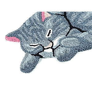 Hughapy Grey Cute Sleeping Cat Shaped Mat Bedroom Area Rug, Christmas Tabby Cat Carpet for Living Room Doorway, 33.5 by 18 Inch