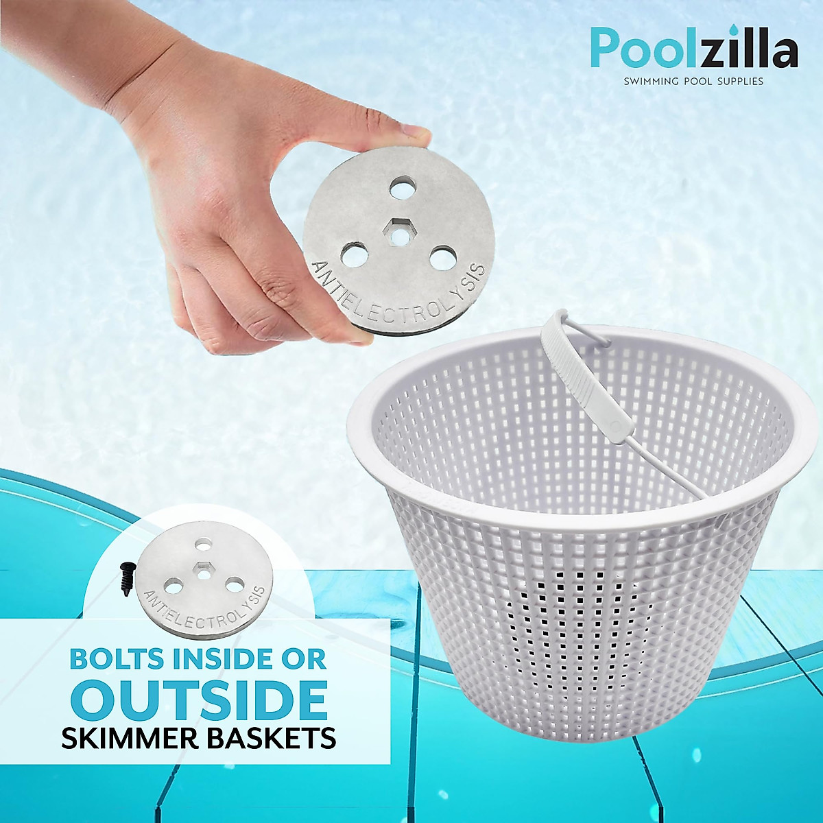 Poolzilla Zinc Anode Plate - 2 Pack, Keep Your Skimmer Basket in Place, Fights Against Corrosion and Electrolysis