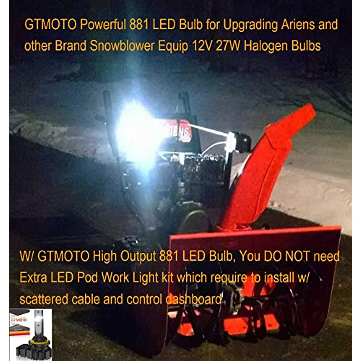 GTMOTO Polaris Sportsman 400 450 500 550 570 800 850 1000 XP Pod Headlight High Beam, Powerful 881/886 LED Bulbs, 6000K Cool White, 1-Pack