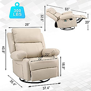 Kasorix Swivel Rocker Recliner Chairs, Nursery Glider Chair, Nursery Rocking Chairs, Faux Leather Overstuffed Manual Massage Recliners with Heat, Reclining Single Sofa (Beige)
