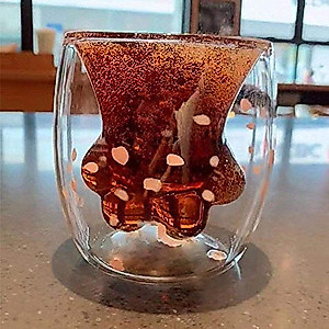 windosier Coffee Mugs,Cute Cat Mugs,Cat Paw Cup Sparks Claw Glass Double Wall Cat Coffee Mugs Cat Foot Milk Glass Sakura Cup Gift for Coffee Tea