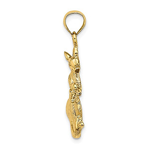 Solid 14k Yellow Gold 2-D KANGAROO WITH BABY IN POUCH Charm Pendant - 26mm x 13mm
