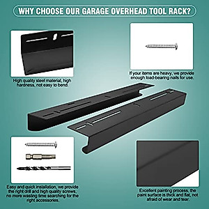 Chaoos 3-Set Overhead Bin Rack, Ceiling-Mountable Overhead Garage Storage Rack with Adjustable Width, Heavy Duty Ceiling Rail Storage Bin Racks, Garage Ceiling Storage Racks Supports Most Storage Bins