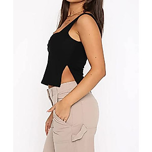 TiulZial Women's Sleeveless Backless Crop Tank Top Sexy Pleated Bustier Sweetheart Neck Strappy Y2K Slits Cropped Tops Black Crop Top,S