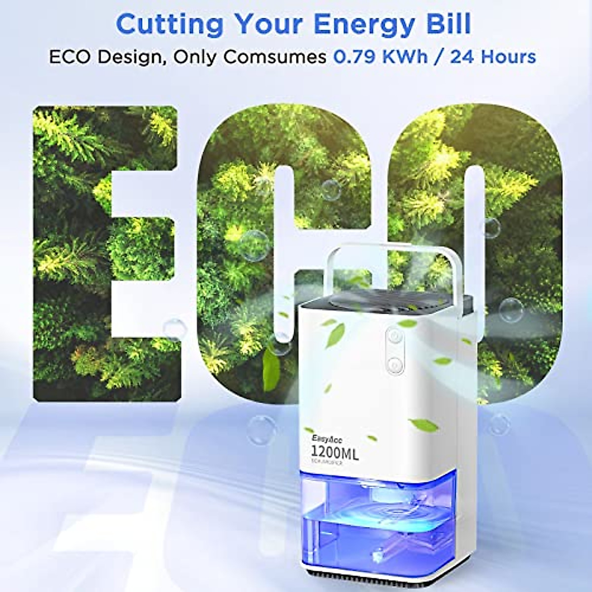 40oz Dehumidifiers for Home, EasyAcc Smart Dehumidifiers 320 sq. ft, with 7 Colorful Lights, 35dB Ultra Quiet, Auto Shut off, Dehumidifiers for Closets Bedroom Bathroom RV (Energy Saving)