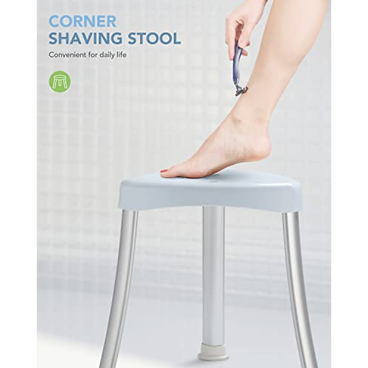OasisSpace Corner Shower Stool - Triangle Spa Shower Seat for Inside Shower, Shower Shaving Stool for Adults, Shower Chair with Anti-Skid Rubber Feet for Small Shower
