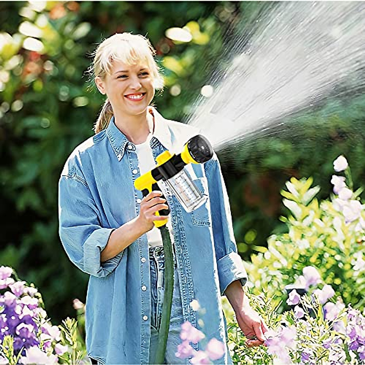 Garden Hose Nozzle, High Pressure Spray Gun Nozzle, 8 Spray Patterns for Watering Plants, Lawn, Patio, Cleaning, Showering Pet with 3.5oz/100cc Soap Dispenser Bottle