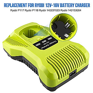 ADVTRONICS P117 P118 Dual Chemistry Charger Compatible with Ryobi 12V-18V One+ NiCd NiMh Lithium Battery P100 P101 P102 P103 P105 P107 P108 P200 1400670