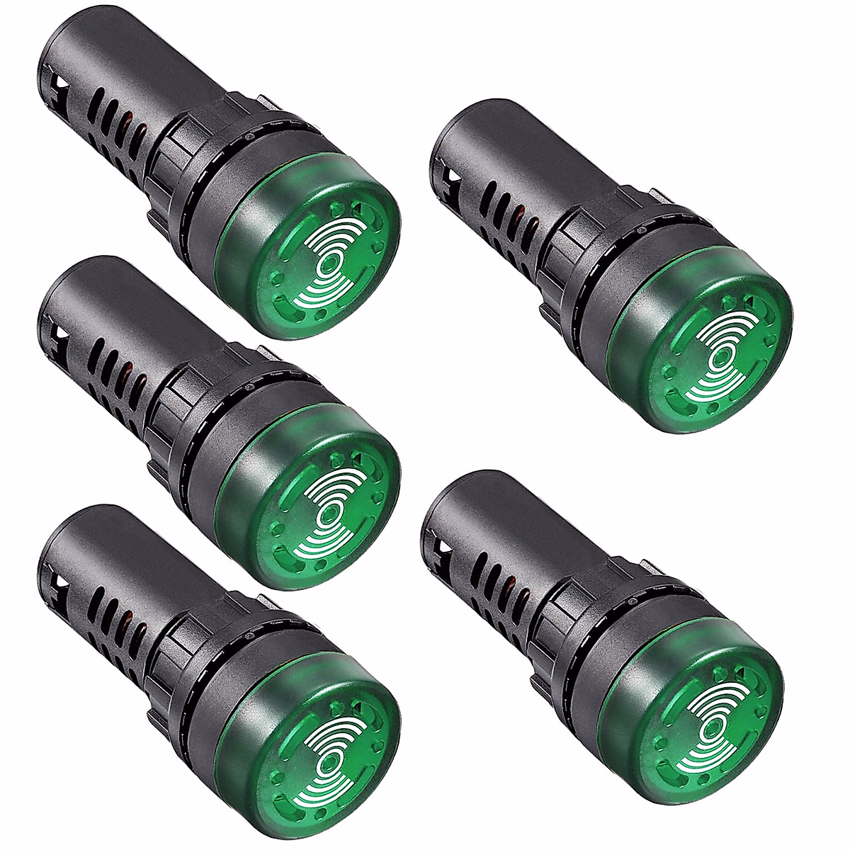 V TELESKY 5 Pcs 12V 22mm Green Indicator Light with Buzzer LDE Flash Buzzer Alarm for Electrical Control Panel, HVAC, DIY Projects