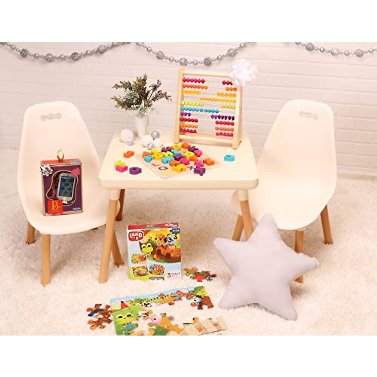 B. BX1865C1Z Spaces Set – 1 Craft Table & 2 Chairs – Natural Wooden Legs – Furniture for Kids – Ivory – 3 Years