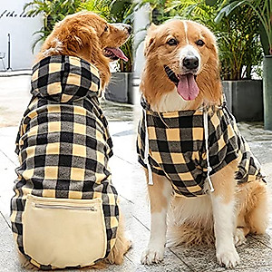 Pet Clothes for Medium Dogs Pet Autumn and Winter Sweatshirt Black and Yellow Lattice Zipper Tops Fleece Pocket Pet Cats Dogs Hoodies Pet Clothes