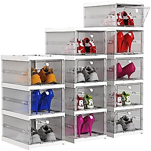 Utopia Home 3 Layers Foldable Shoe Organizer,Clear Plastic Stackable Shoe Organizer for Closet,Space Saving Shoe Storage Box,Foldable Shoe Storage Cabinet