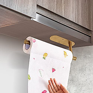 Paper Towel Holder - Under Cabinet Paper Towel Holder, Wall Mounted, Self-Adhesive or Screw, Adjustable Rack, 304 Stainless Steel, Fits Standard-Sized Paper Towel Rolls (Brushed Gold 1 Pack)