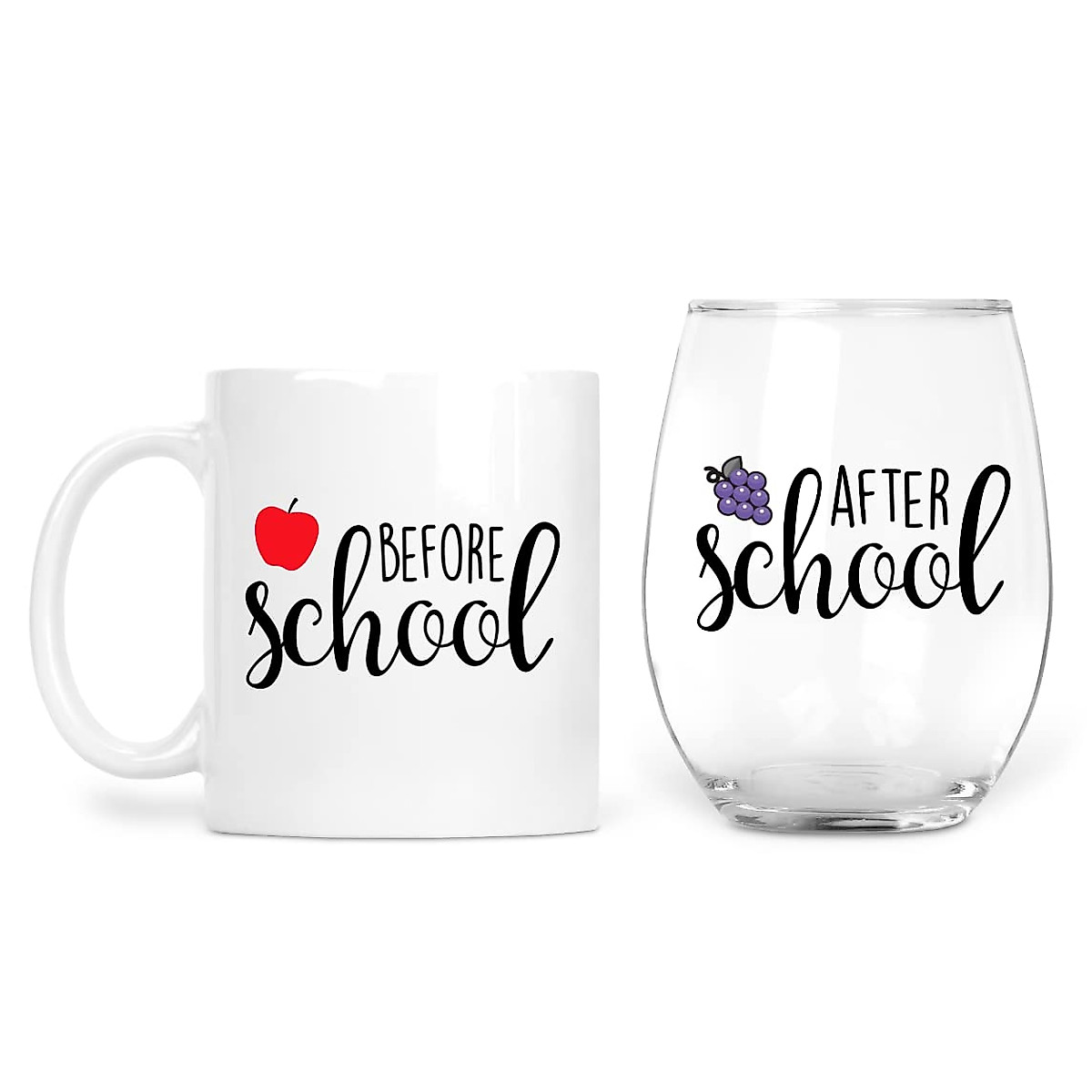 Before School After School Teacher Mug and Teacher Wine Glass Set – Funny Principal Gifts – Coffee Mug and Stemless Wine Glass for Teacher Appreciation and Professor – Because Students