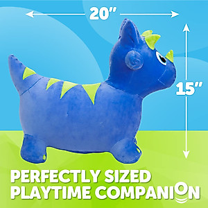 WADDLE Bouncy Hopper Inflatable Animal Hopping Plush, Indoor and Outdoor Toy for Toddlers and Kids, Pump Included, Boys and Girls Ages 2 Years and Up (Triceratops)