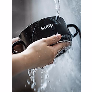 LAUCHUH 27 Ounces Soup Bowls with Handles, French Onion Soup Bowls, Oven Safe Soup Bowls Serving Bowls for Entertaining, Party Stackable, Black