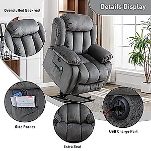 Phoenix Home Overstuffed Power Lift Recliner, Light Grey