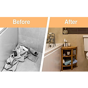 Cosy Kozy Multifunctional 3 Tier Bamboo Waterproof Corner Shower Bench with Storage Shelf - Corner Shower Stool for Inside Shower for Shaving Legs