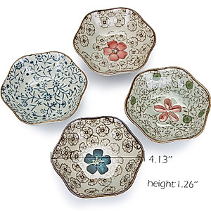 VanEnjoy 4 pcs Colorful Glaze Flower Pattern Ceramic Soy Sauce Dipping Bowls Appetizer Plates Serving Dishes Condiment Dish